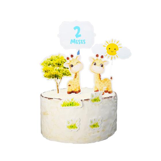 Topper de Bolo Mesversário 2 Meses Girafa Menino - Decoração de Festa ...