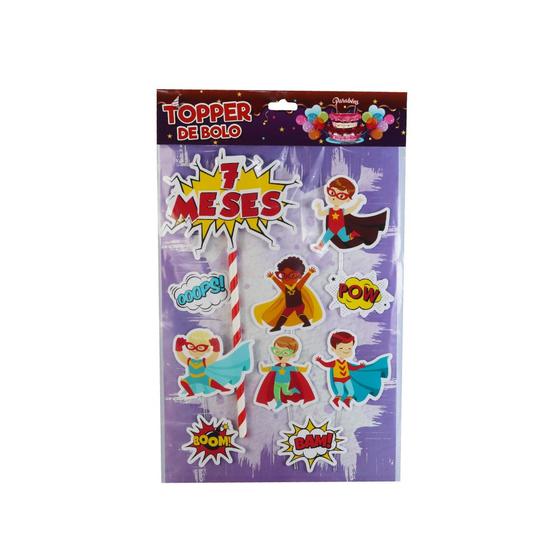 Topper de Bolo Mesversário 7 Meses Super Herói - Decoração de Festa ...