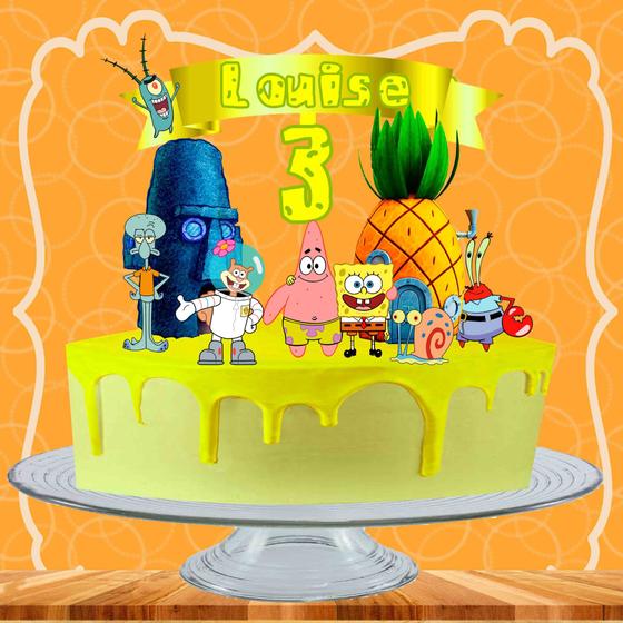 Topper Topo de bolo impresso Bob Esponja Patrick Sandy Lula Molusco ...