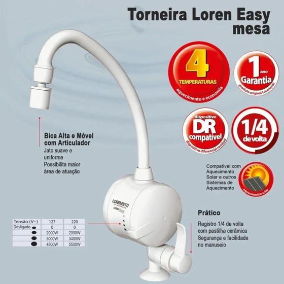 Torneira Elétrica Lorenzetti Loren Easy 220V/5500W Mesa - Torneira ...