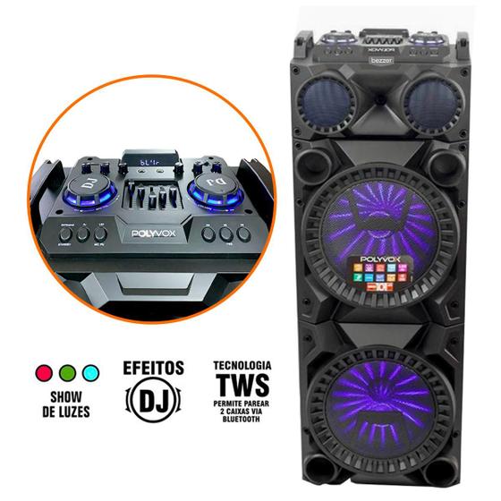 Torre de Som 1800W Alta Potência PolyVox Efeito DJ Caixa Bluetooth ...