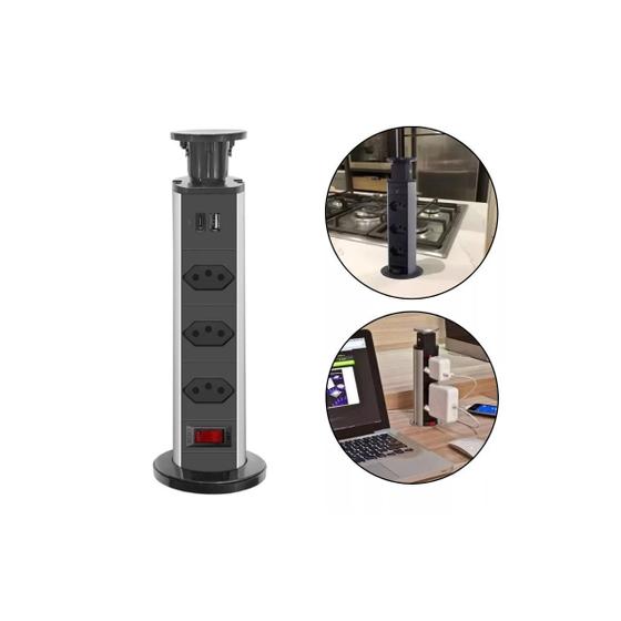 Torre de Tomada 3 Entradas Multiplug Tomadas Retrátil Bivolt Embutir ...