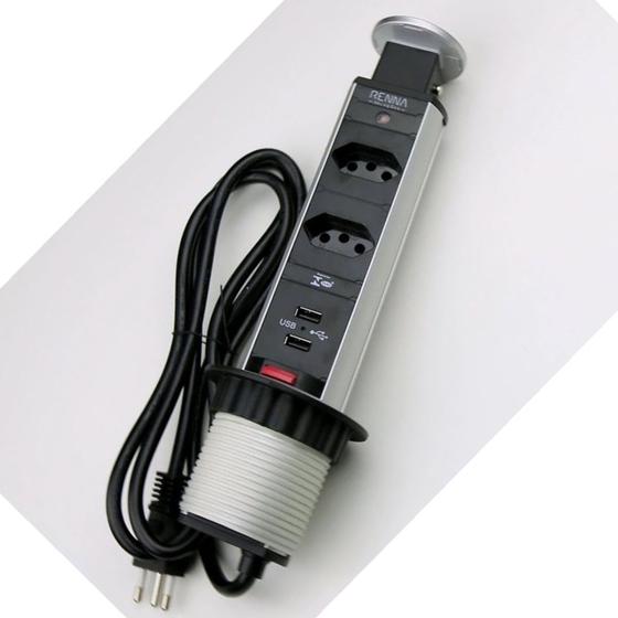 Torre De Tomada Com 2 tomadas e 2 USB Retratil Embutir Mesa - Renna ...