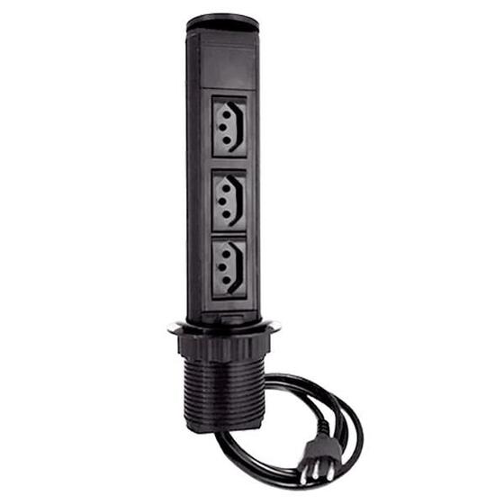 Torre Tomada 3 Elétrica 10A - Cozinha - Preto Preta Totem Multiplug ...