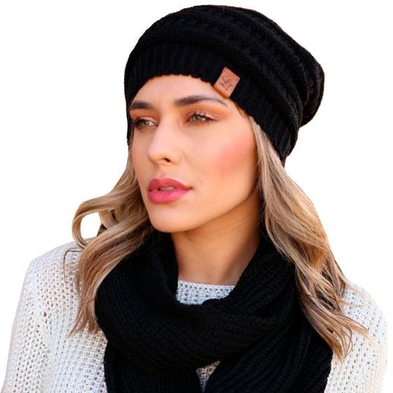 Touca feminina masculina lã e cachecol gola tricot frio kit - Fonte ...