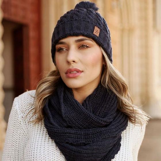 Touca feminina pompom de lã e cachecol gola tricot frio kit - Fonte ...