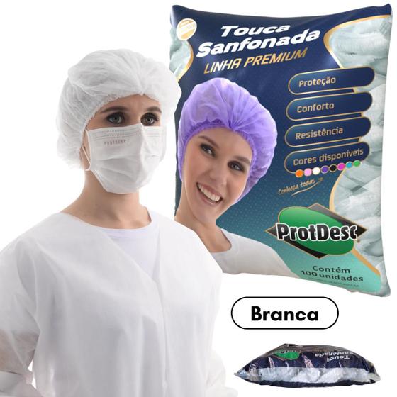 Touca sanfonada plissada branca em tnt descartável c/ elástico duplo ...