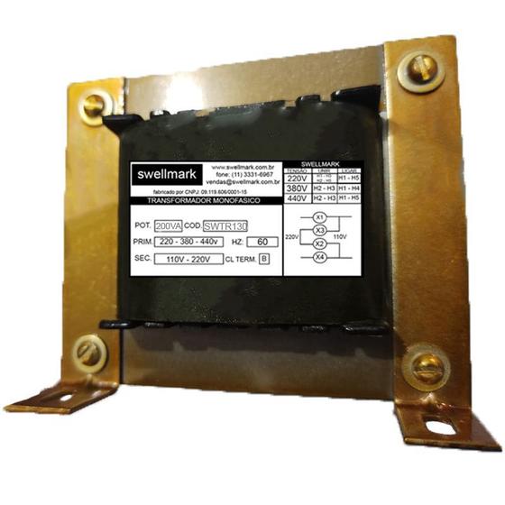Transformador Monofásico de Comando Universal 220V/380V/440V X 110V/220V 200VA - SW ...