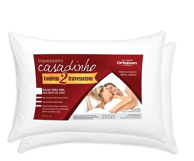 Travesseiro Ortobom Casadinho Kit 2 Unidades Enchimento Fibra de Silicone Antialérgico ...