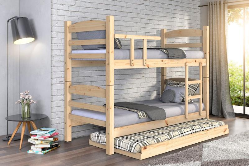 Treliche Beliche Reta com Cama Auxiliar Madeira Maciça cor Natural ...