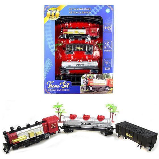 Trem / ferrorama set classicos com acessorios + som a pilha 17 pecas na ...