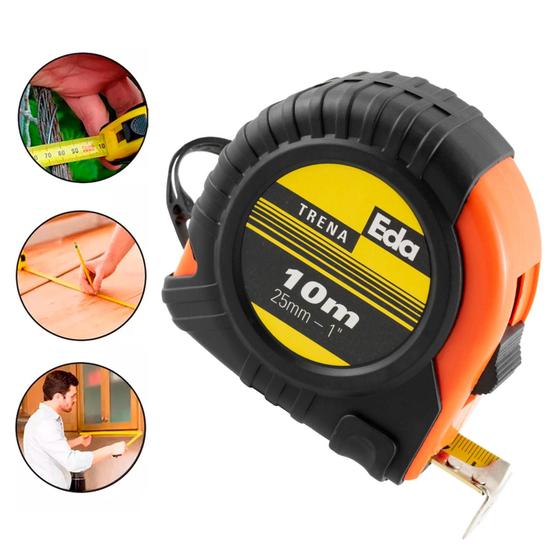 Trena 10 Metros Manual Emborrachada Profissional C/ Trava - Eda - Trena ...