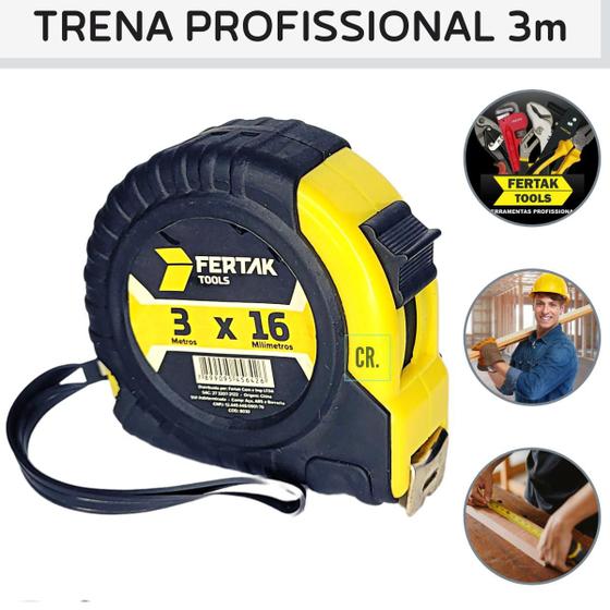 Trena 3 Metros Profissional Emborrachada Fertak Fita 16mm Com Trava ...