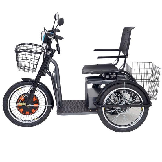 Triciclo Elétrico 800W Cadeira Giratória Suspensão Freio a Disco Ré ...
