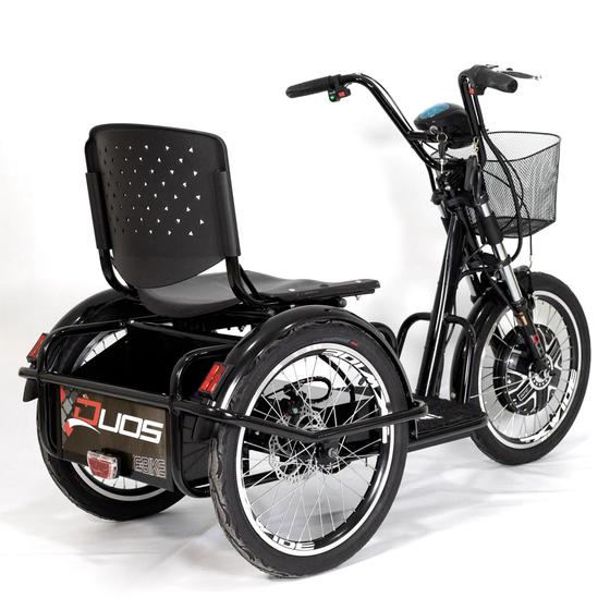 Triciclo Elétrico Com cesta Ré e freio a disco - Duos Bikes - Triciclo ...