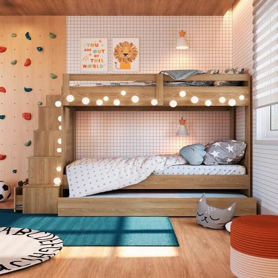 Triliche Infantil Pra Quarto Com Escadas e Estante 231,8 cm - Completa ...