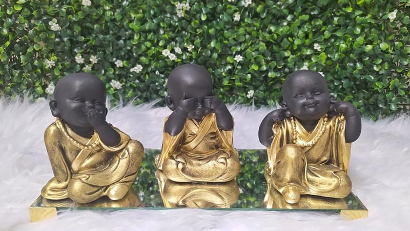 Trio de Budas Monges Liso Bebê Cego Surdo Mudo Decoração 9CM - Arte ...