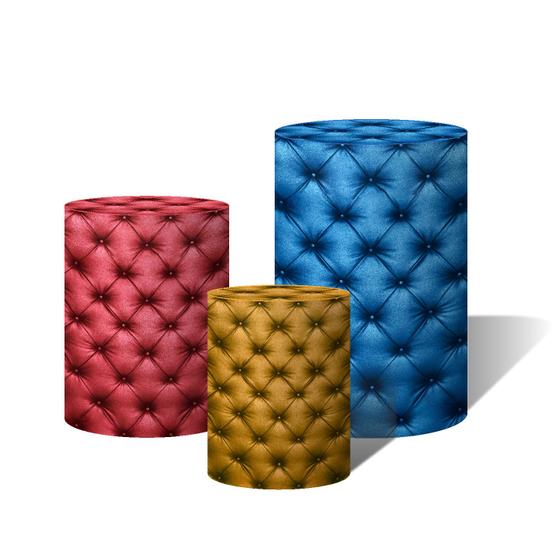 Trio de Capas Cilíndricas Versátil Capitonê Azul Amarelo Vermelho C ...