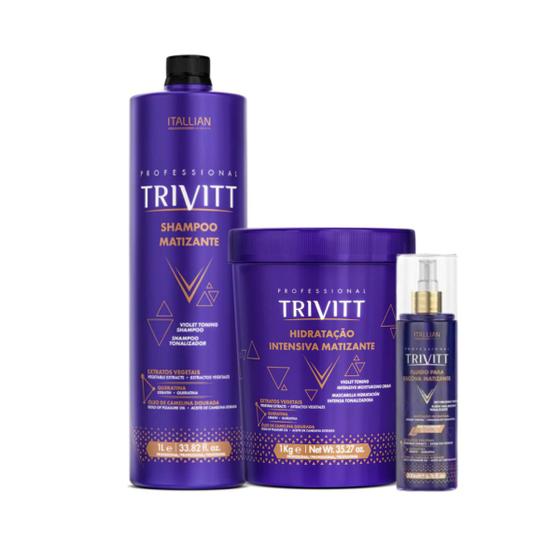 Trivitt Shampoo Matizante 1L + Hidratação Intensiva 1kg + Fluido Para ...