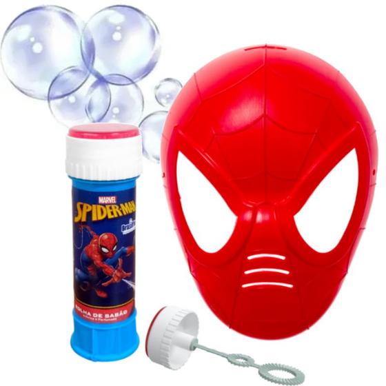 Tubo Bolhas de Sabão Faz Bolinhas Homem Aranha + Máscara Infantil ...