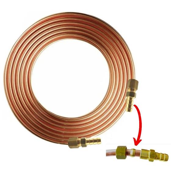 Tubo Cano de Cobre 3/8 p/ Gás de Cozinha 5 Metros + Bico p/ Mangueira ...