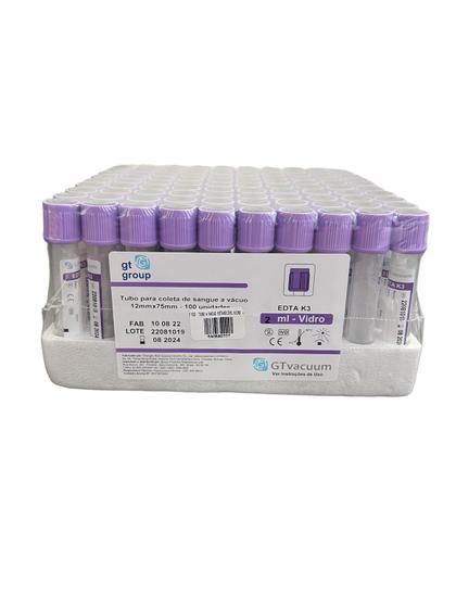 Tubo Vacuo Coleta Sangue Edta K3 2ml 12x75mm 100 Uni Vidro - GT Group Biosul - Tubo de Coleta ...