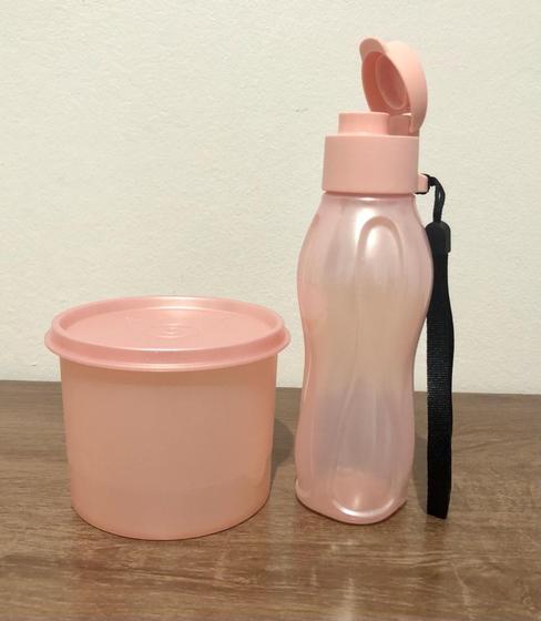 Tupperware Importada Kit Garrafa Eco Tupper 310ml + Redondinha 500ml Rose Perolado - Garrafa ...
