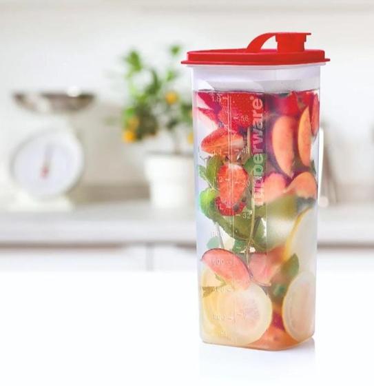 TUPPERWARE Jarra Tupper Slim 2L, na cor transparente com tampa vermelha ...