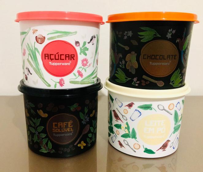 Tupperware Kit Floral Café Sol/açúcar/leite Em Pó/Chocolate - Pote ...