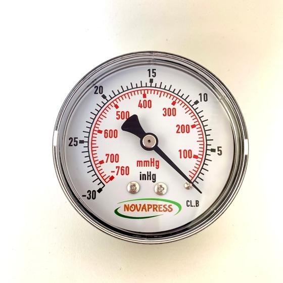 Vacuômetro horizontal - diam.63mm (2.1/2” ) com escala de -30 inHg x ...