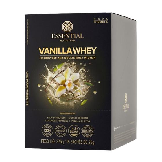 Vanilla Whey Essential 22g de Proteína Sabor Baunilha com 15 Sachês - Essential Nutrition - Whey ...