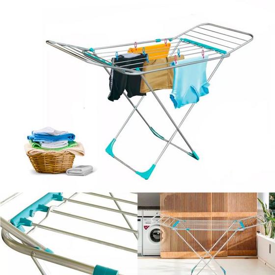 Varal De Alumínio Retrátil De Chão Com Abas Secagem Reforçado Pé ...
