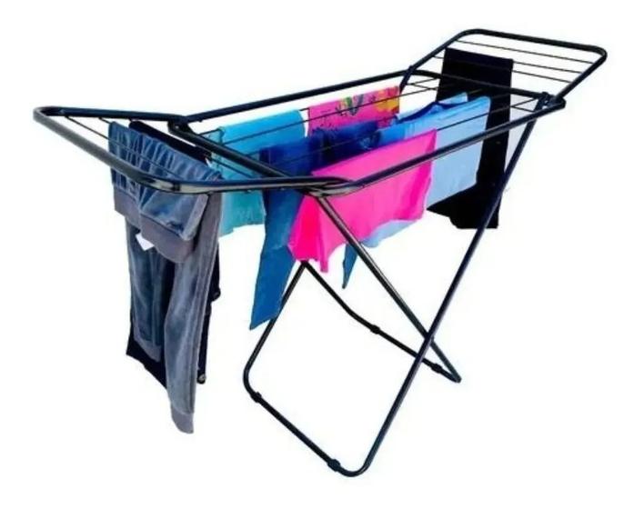 Varal De Chão Grande Reforçado Com Abas Dobrável Preto - Maxeb - Varal ...