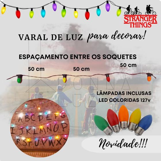 Varal De Luz Stranger Things 5 Mts 10 Lâmpadas Coloridas Led - DONNA ...