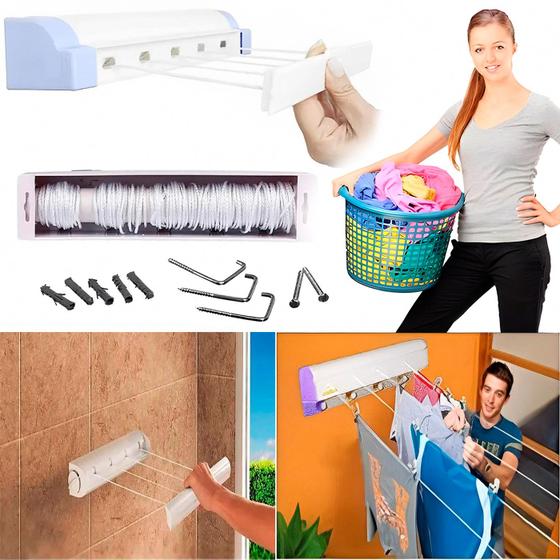 Varal De Parede Retrátil Estender Roupas 5 Cordas - 20 Metros - Secalux ...