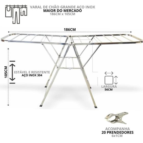 Varal de Roupas Grande Perx Dobrável com Abas em Aço Inox Maior Varal ...