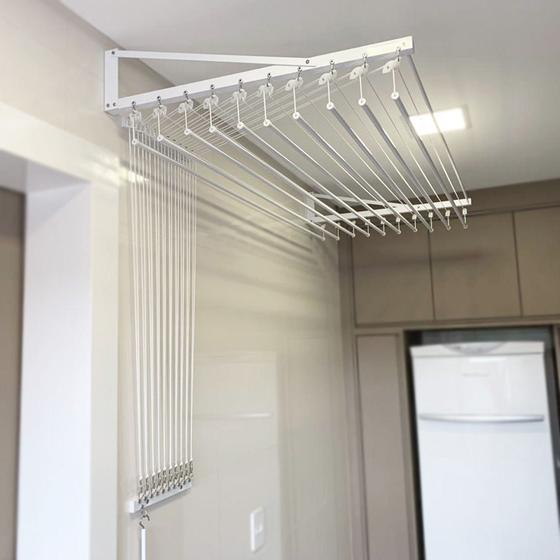 Varal Indiviual de parede 12 varetas de 90 cm + Guia desvio de parede ...