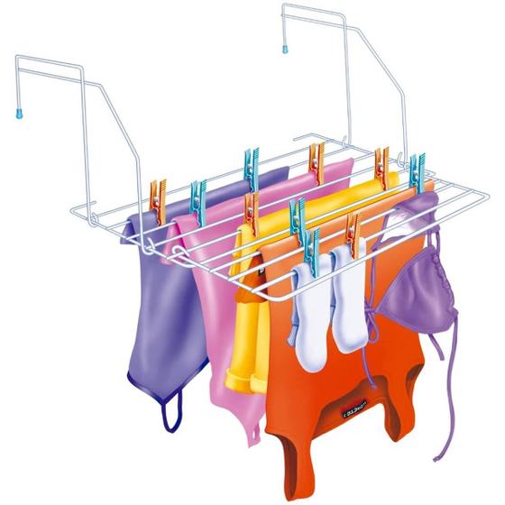 Varal Portátil de Janela Porta ou Box Prático Dobrável Aço Carbono ...