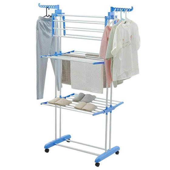 Varal Roupa Chao Dobravel Vertical 3 Andares Suporte Cabide Rodinhas ...