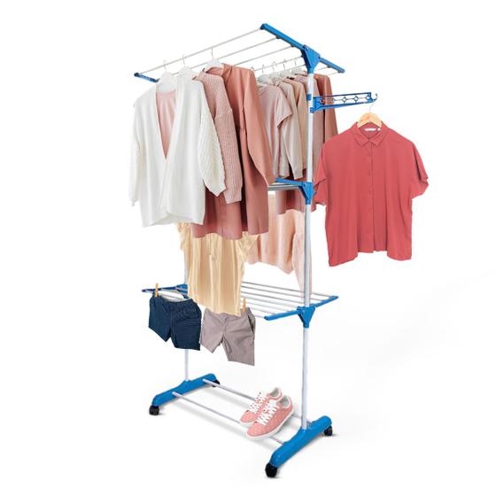 Varal Torre 3 Andares Inox Retratil Compacto 4 Rodinhas Azul - Mazzilli ...