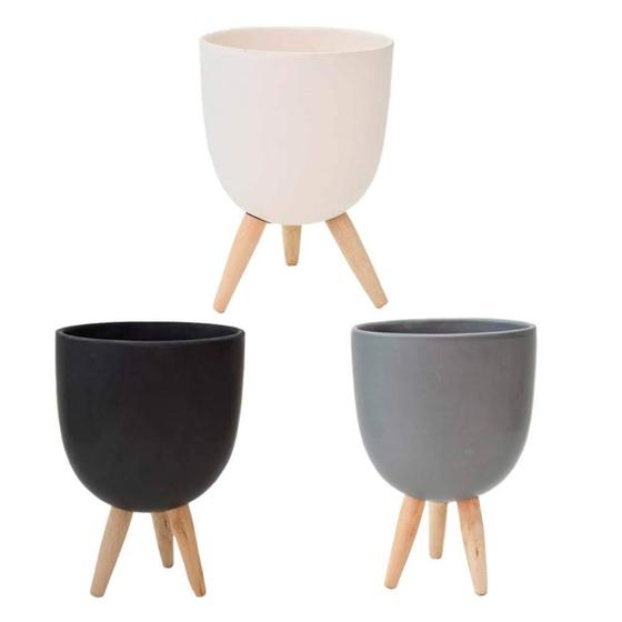 Vaso Cachepot Decorativo de Porcelana com Pés Palito em Madeira - 21cm ...