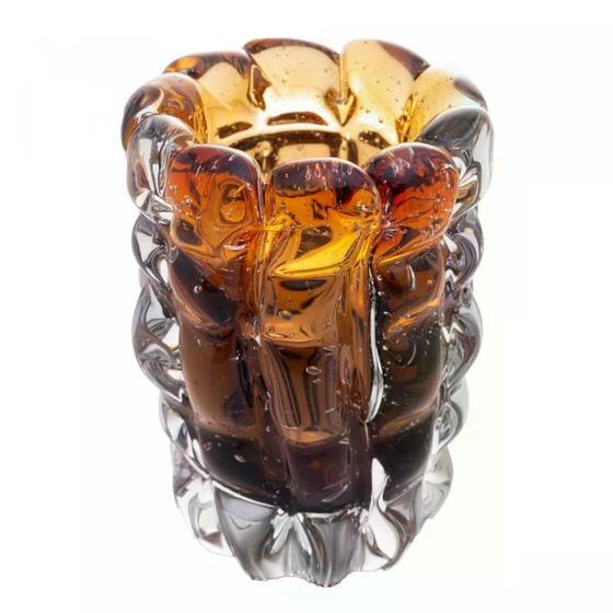 VASO DE VIDRO MURANO ITALY AMBAR E MARROM LYOR 10cm x 13cm - Adorno ...
