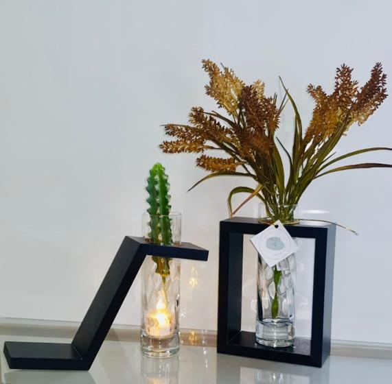 Vaso em mdf preto com vidro para flores e arranjos naturais e ...