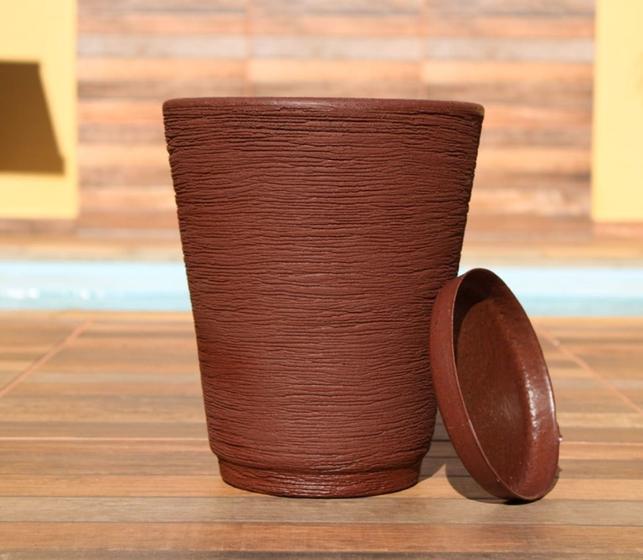 Vaso Em Polietileno Modelo Coluna Redonda Cone com Prato PP 28x23 ...
