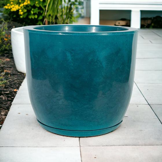 Vaso Planta Grande Flores Luxo Liso Bojo Redondo Polietileno Com Prato ...