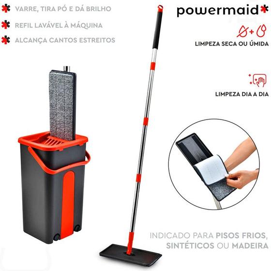 Vassoura Mop Lava e Seca Powermaid Limpeza Flash Montegem Fácil Base ...