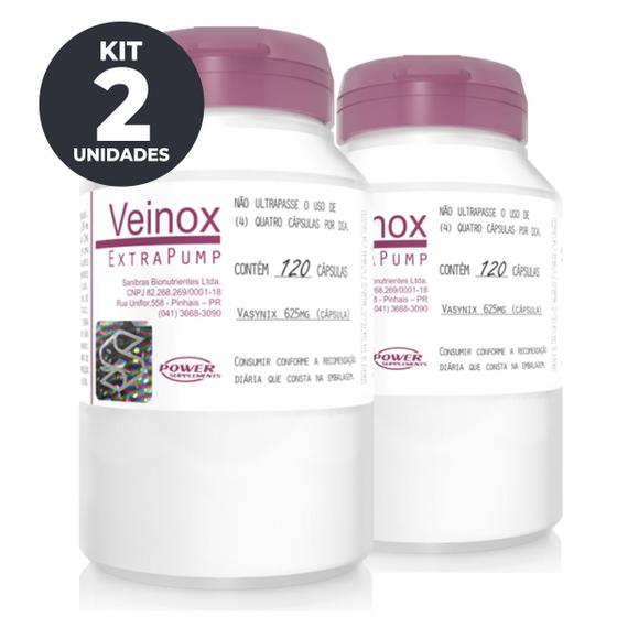 Veinox 120 Vasodilatador Cápsulas Power Kit 2 Potes - Power Supplements ...