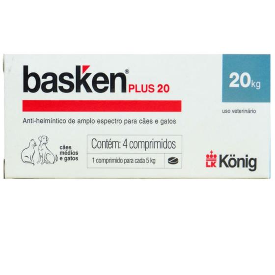 Vermífugo Basken Plus 20 para Cães Médios e Gatos 1 Comprimido Para ...