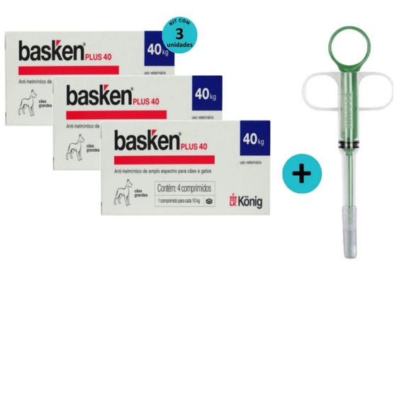 Vermífugo Basken Plus 40 P/ Cães E Gatos 1 Comp P/ Cada 10Kg Kit C/ 3 ...