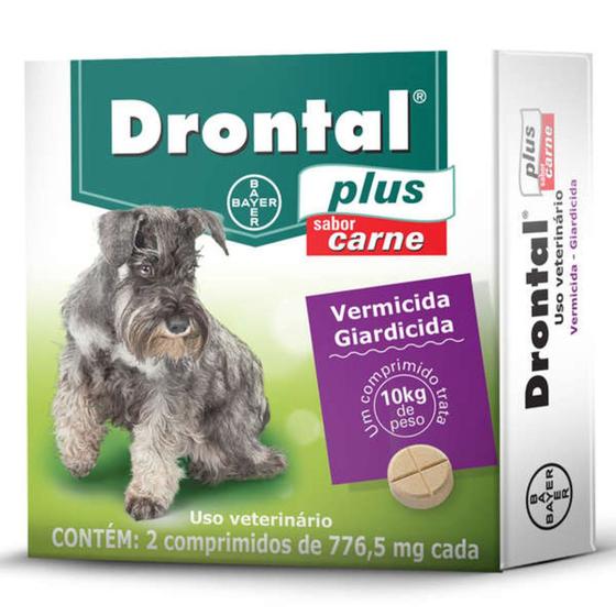Vermífugo Bayer Drontal Plus Sabor Carne - Cães 10 Kg 2 Comprimidos ...